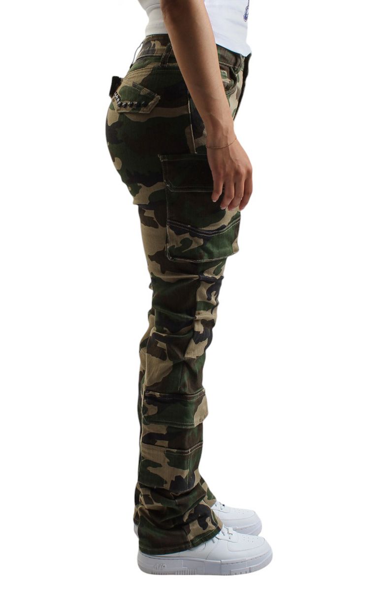 SMOKE RISE Camo Mid Rise Stacked Jeans AP25117-WOODCAMO - Karmaloop