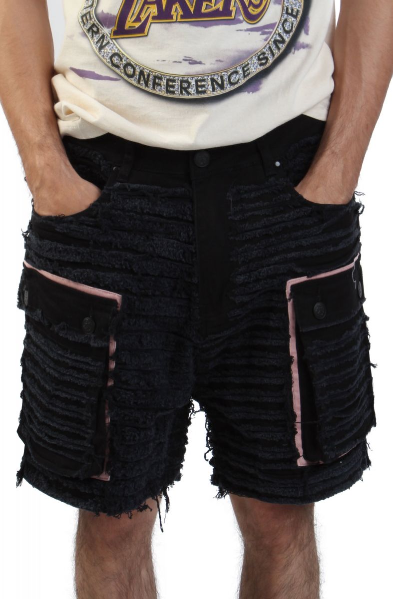 LIFTED ANCHORS Shredded Denim Cargo Shorts LASM24-23 - Karmaloop