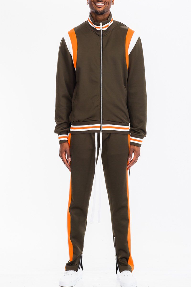 WEIV CHEVRON STRIPE POLY TRACK SET SET789-OLIVE - Karmaloop