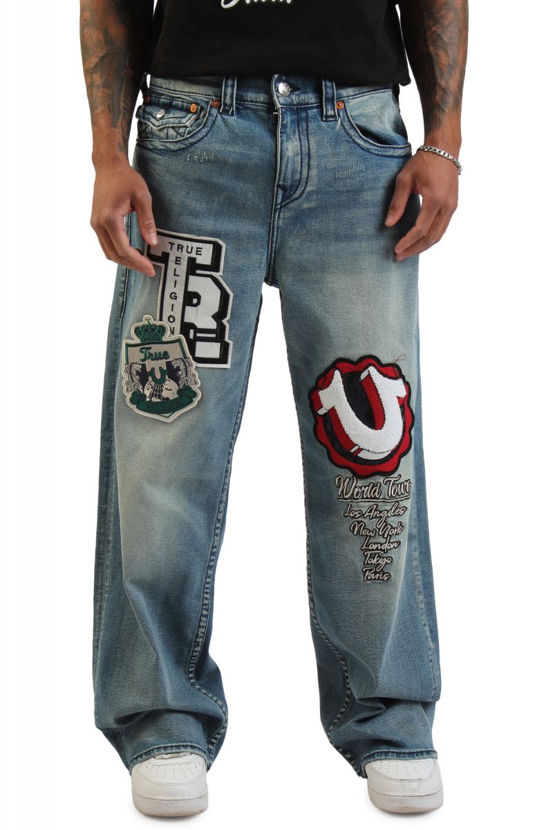 TRUE RELIGION Vinny Varsity Patch Big T Ultra Baggy Jean 34 110197-JITM ...