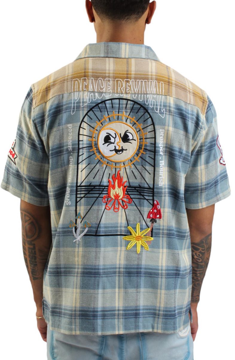 SMOKE RISE Plaid Color Block Graphic Shirt WH23293EB-BLUE - Karmaloop