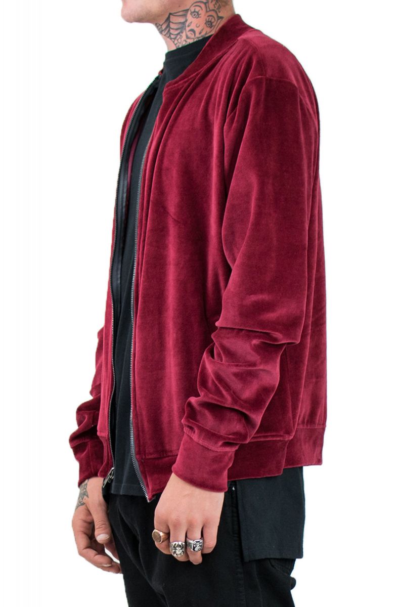 ENSLAVED The Velour Bomber Jacket in Burgundy 9VBMBUR - Karmaloop