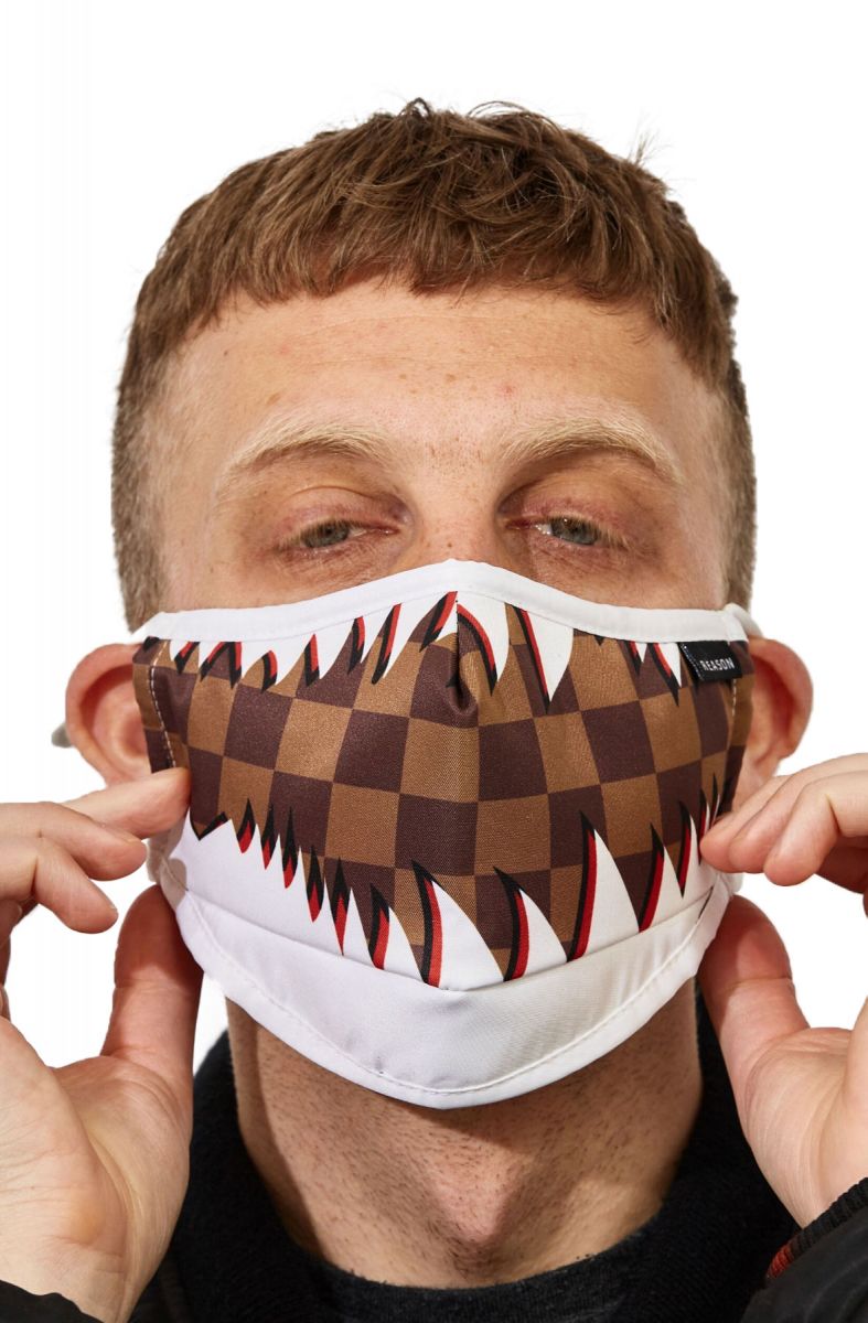REASON Damiere Bite Face Mask FM-13BROWN - Karmaloop