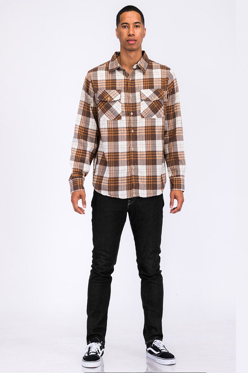WEIV Long Sleeve Checkered Flannel FL104-SANDBROWN2 - Karmaloop