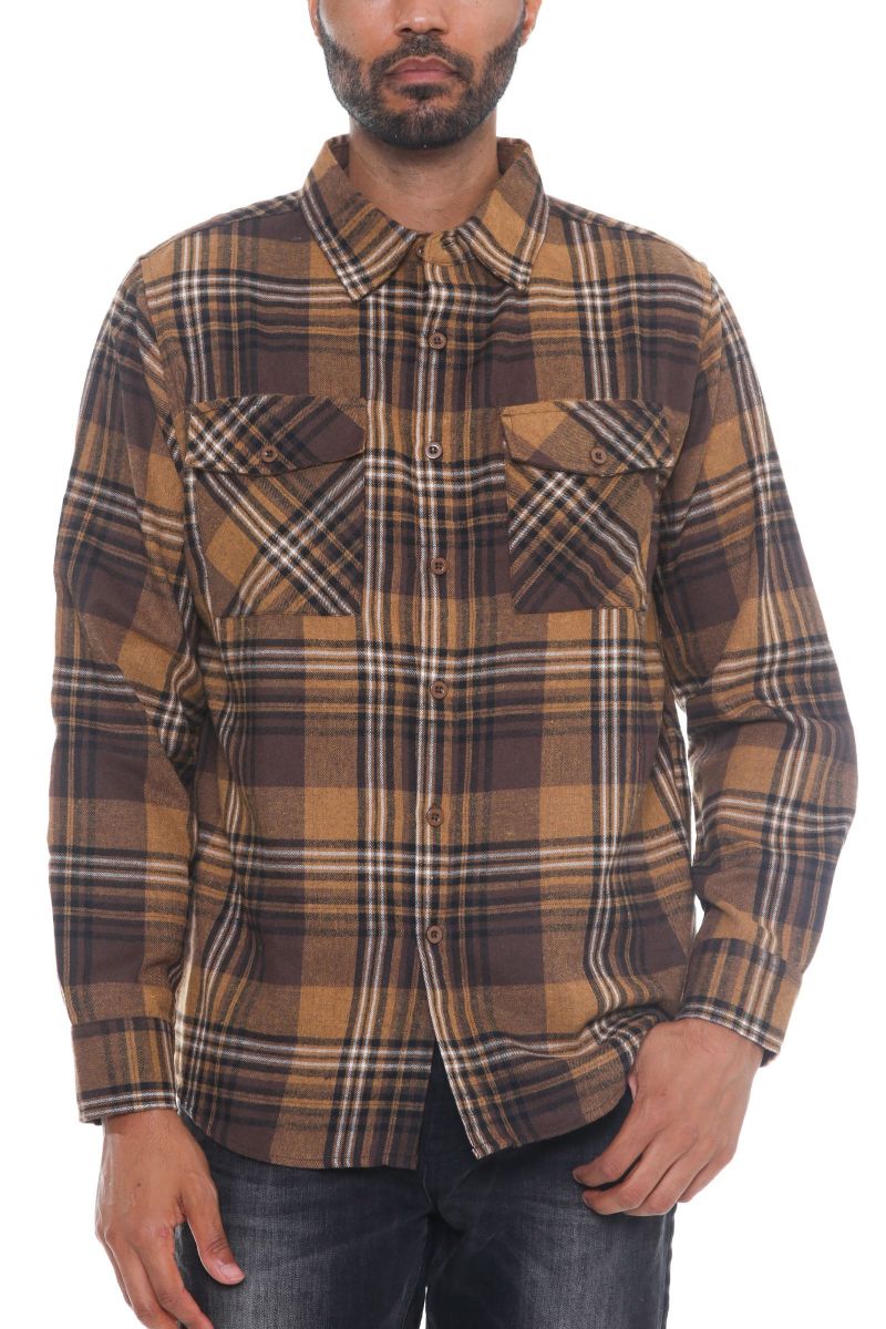 WEIV Long Sleeve Checkered Flannel FL104-SANDBROWN2 - Karmaloop