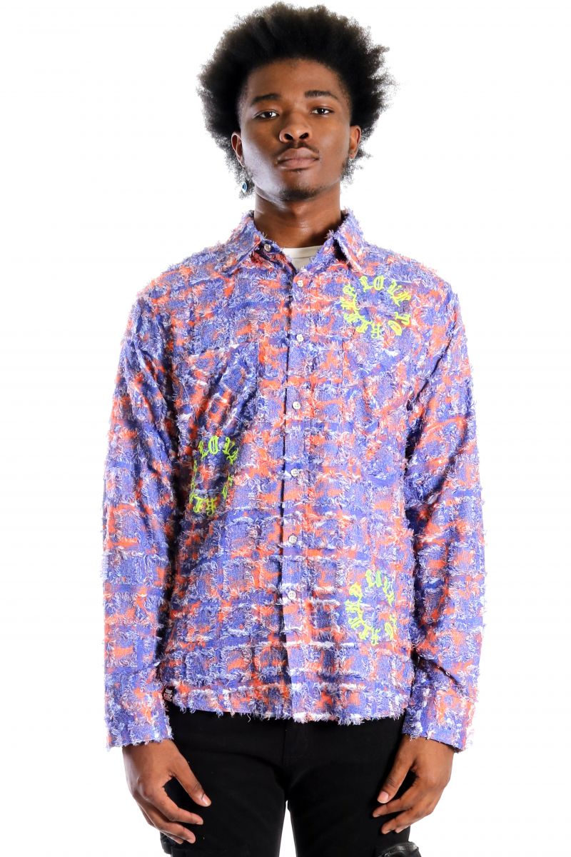 KLEEP Pello Men's ripped & repaired button down shirt KLP-E005ED ...