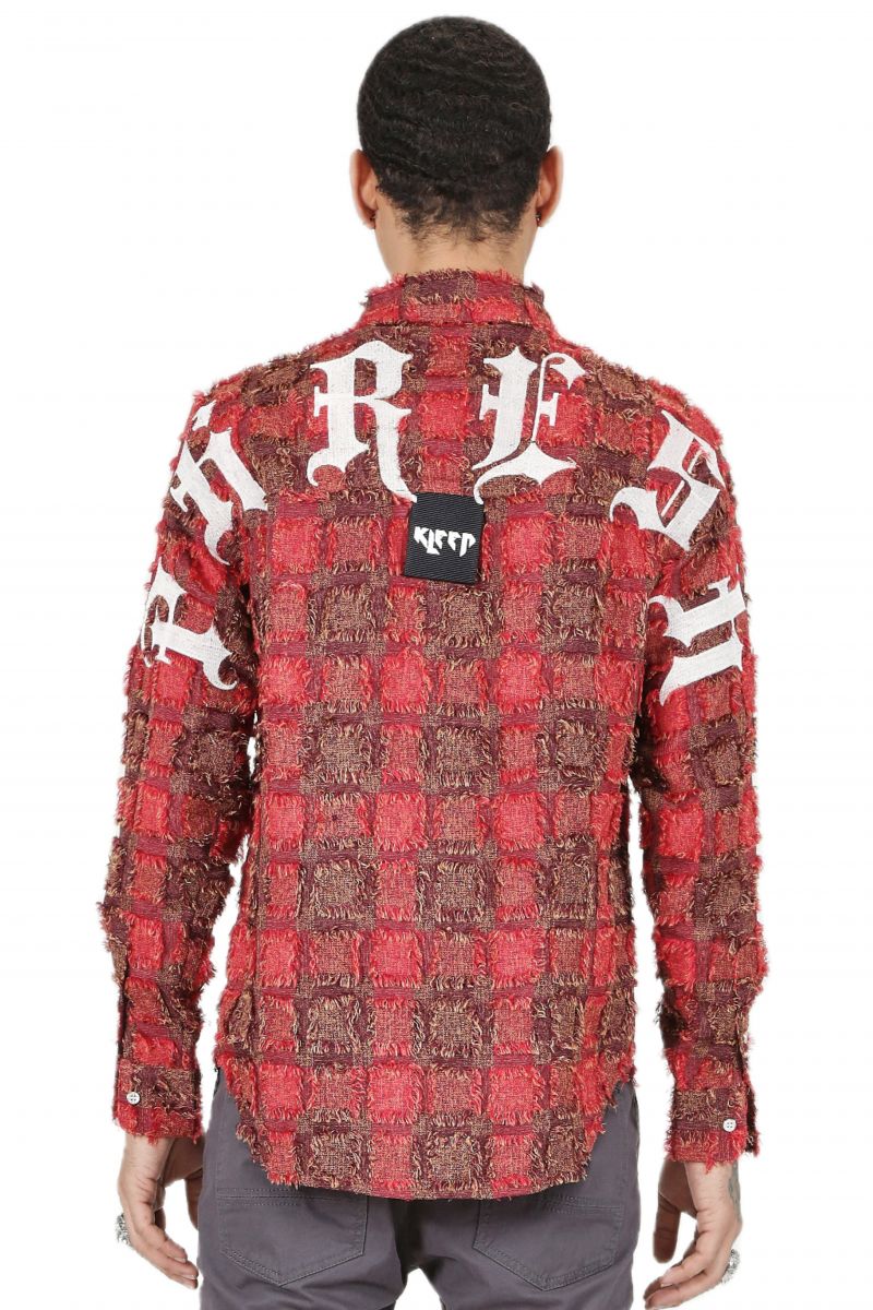 KLEEP Peet Men's ripped & repaired button down shirt KLP-2C455C - Karmaloop