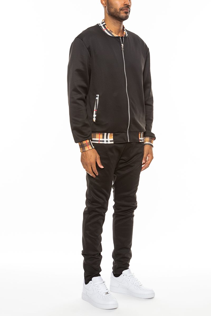 WEIV Checkered Detail Track Jacket Set EMP-EMJ4102-BLK - Karmaloop