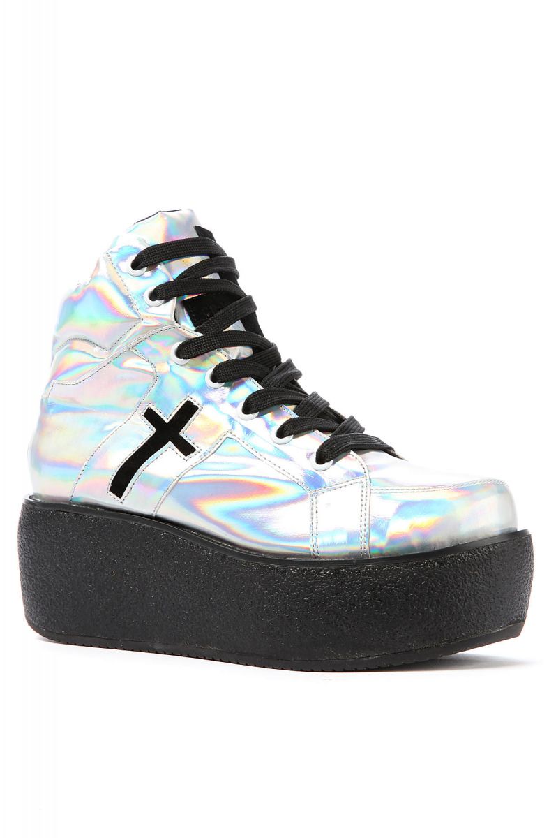 UNIF Sneaker Cross Trainer Platform in Rainbow Silver