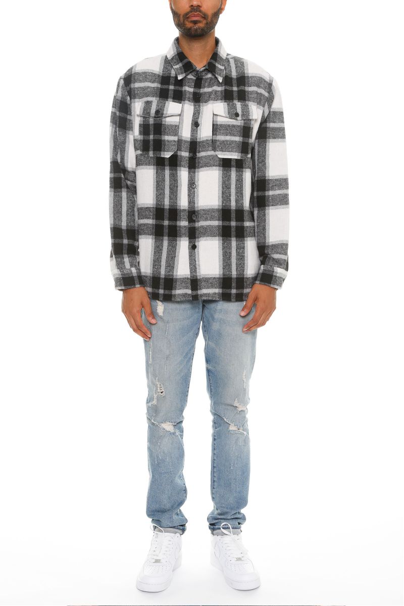 WEIV Rhide Soft Flannel Shacket FL506-WHBLACK - Karmaloop