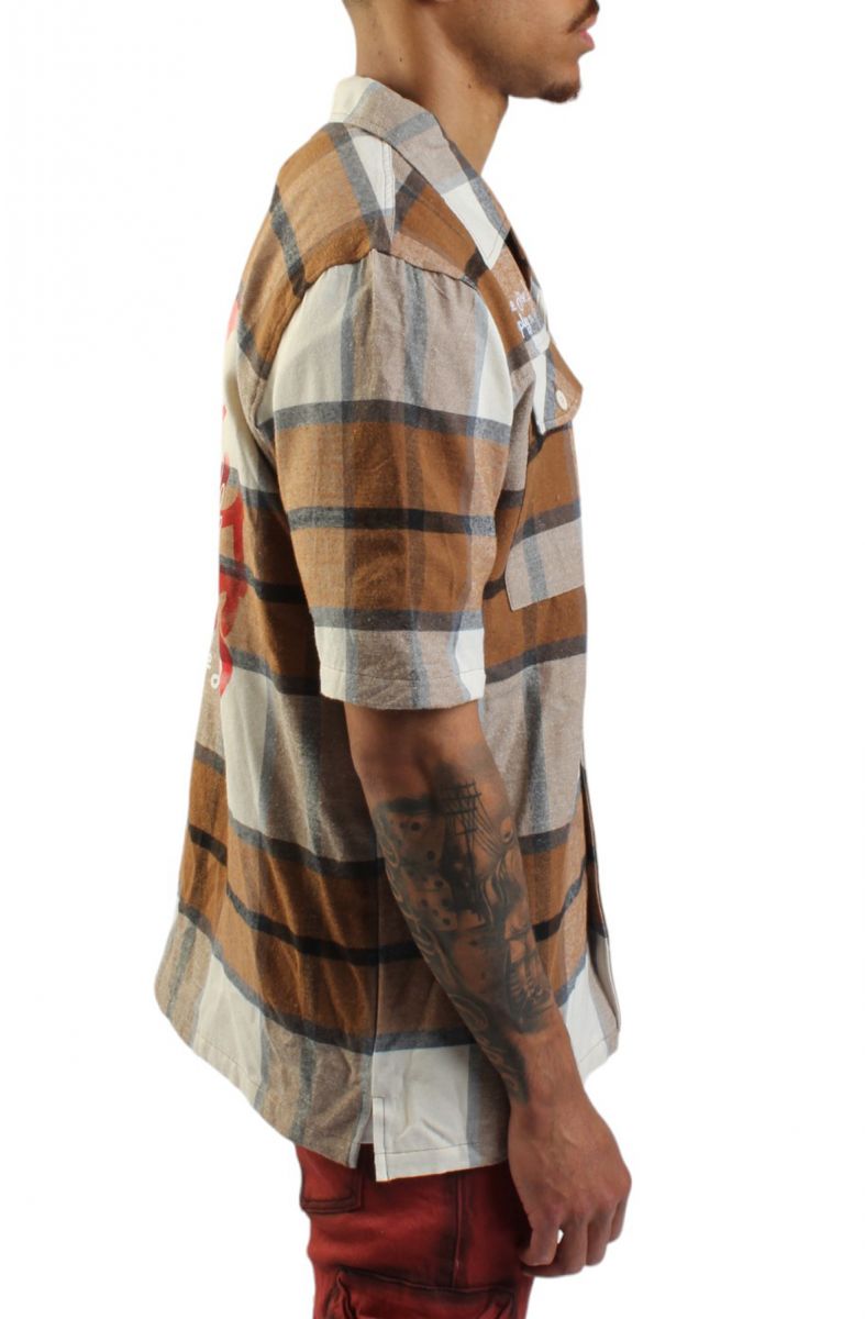 SMOKE RISE Plaid Graphic Shirt WH23292EB-RUST - Karmaloop