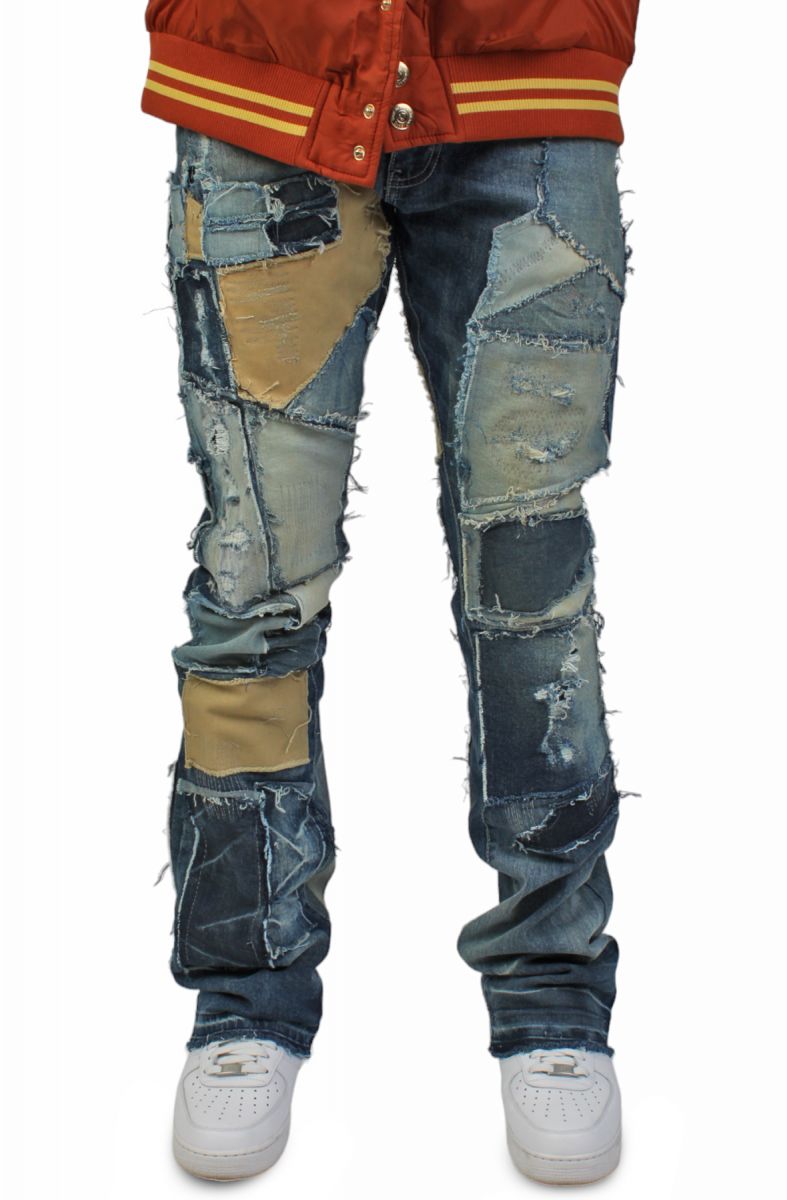 BRIAN BROTHERS INC. Patchwork Stacked Jeans JRF1114-SBLU - Karmaloop