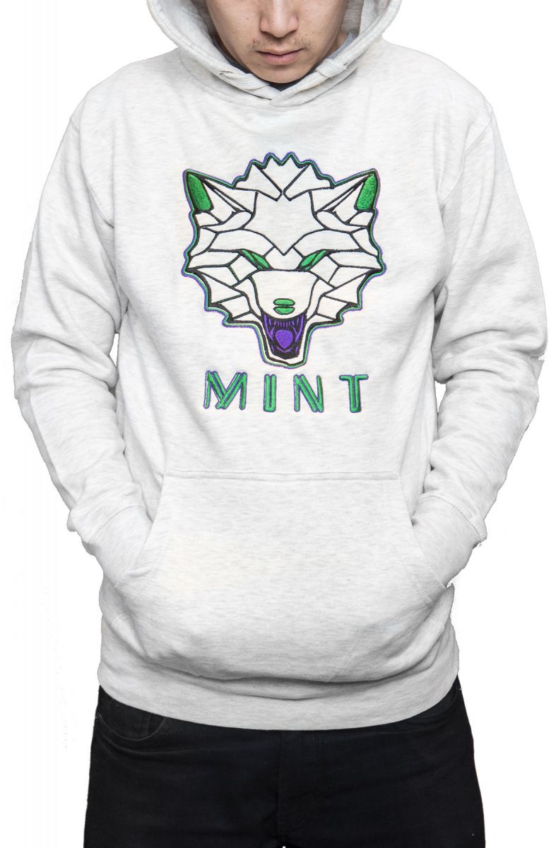MINT Mint Embroidered Wolf Hoodie- Oatmeal MEMBWF-OAT - Karmaloop