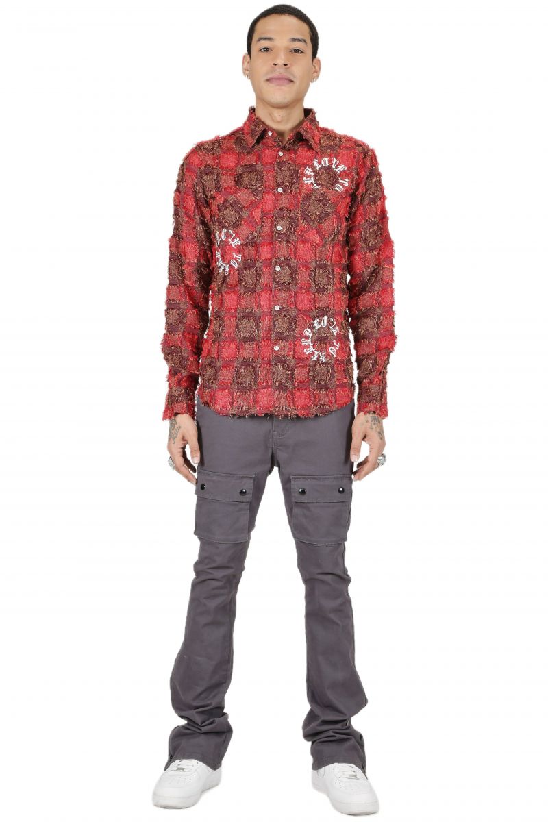 KLEEP Peet Men's ripped & repaired button down shirt KLP-2C455C - Karmaloop