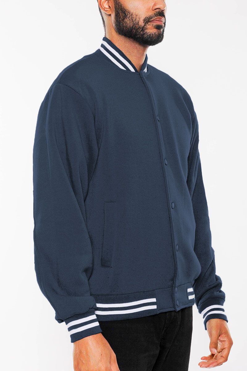 WEIV Striped Fleece Varsity Jacket VA001-NAVYWHITE - Karmaloop