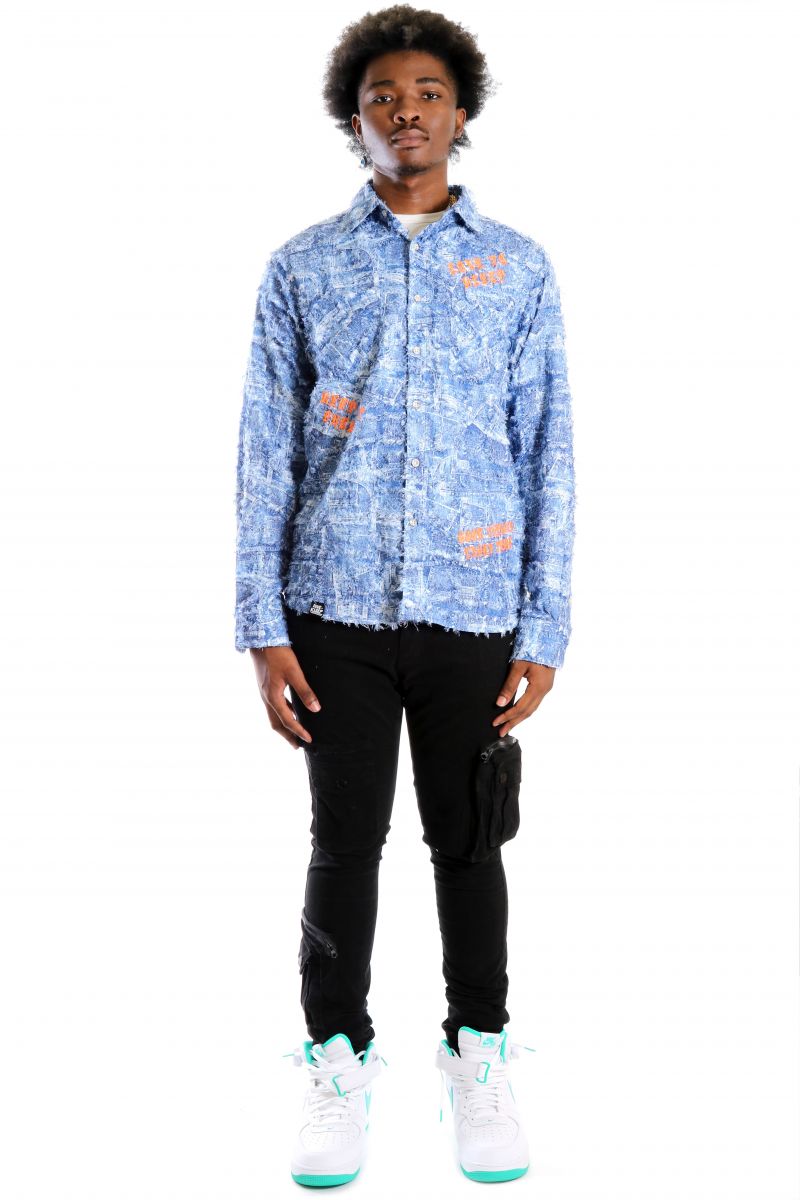 KLEEP Lenox Men's ripped & repaired button down shirt KLP-179F93 ...