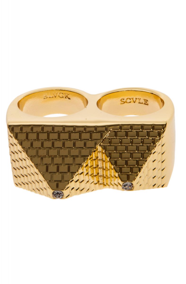 Black Scale Ring Pyramid 2 Finger in Gold