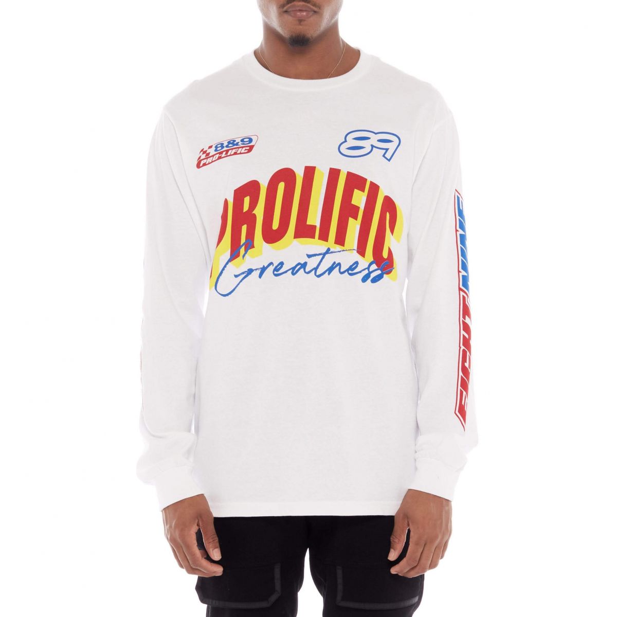 8&9 MFG CO Prolific Long Sleeve Racing T Shirt White LSPROWHT - Karmaloop