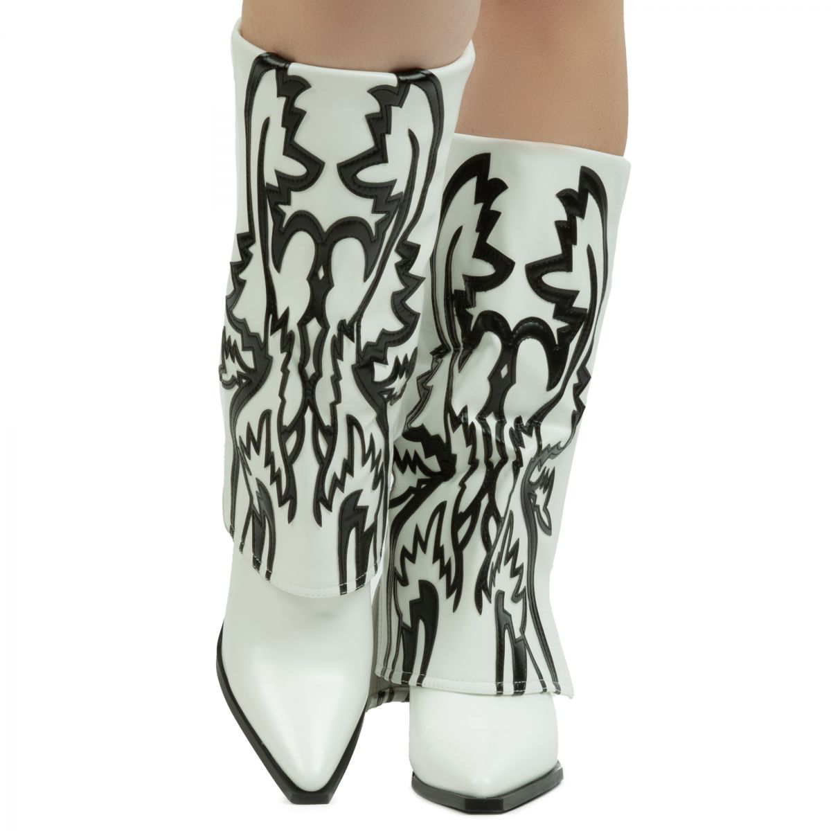 AZALEA WANG Simply Western Drape Boot SIMPLY-WHITEBLACK - Karmaloop