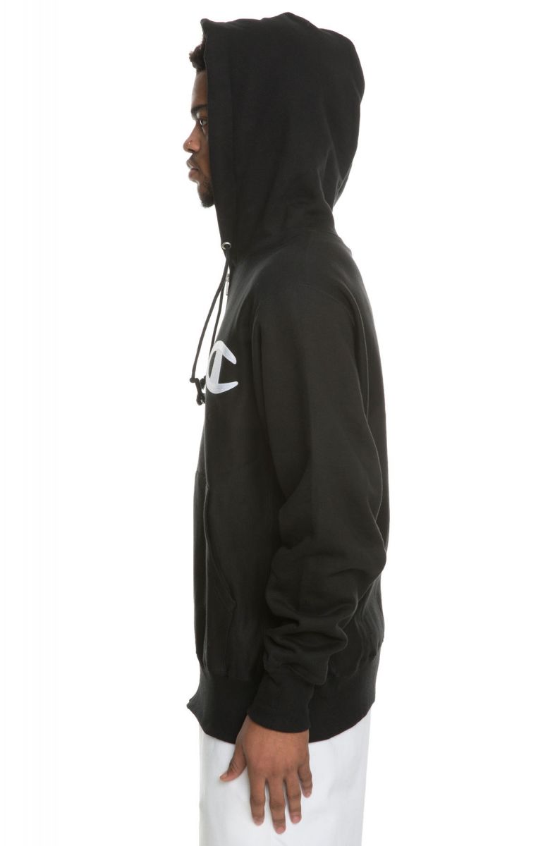 CHAMPION The Reverse Weave Felt C Hoodie in Black GF69-Y07045-BKC - PLNDR