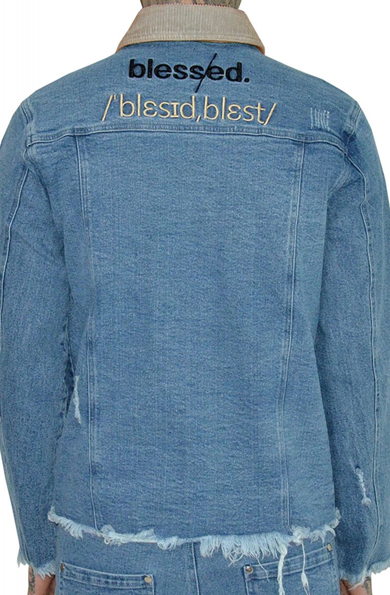 THE HIDEOUT CLOTHING Blessed Denim Jacket (Mocha/Light Wash) HO20-12 ...