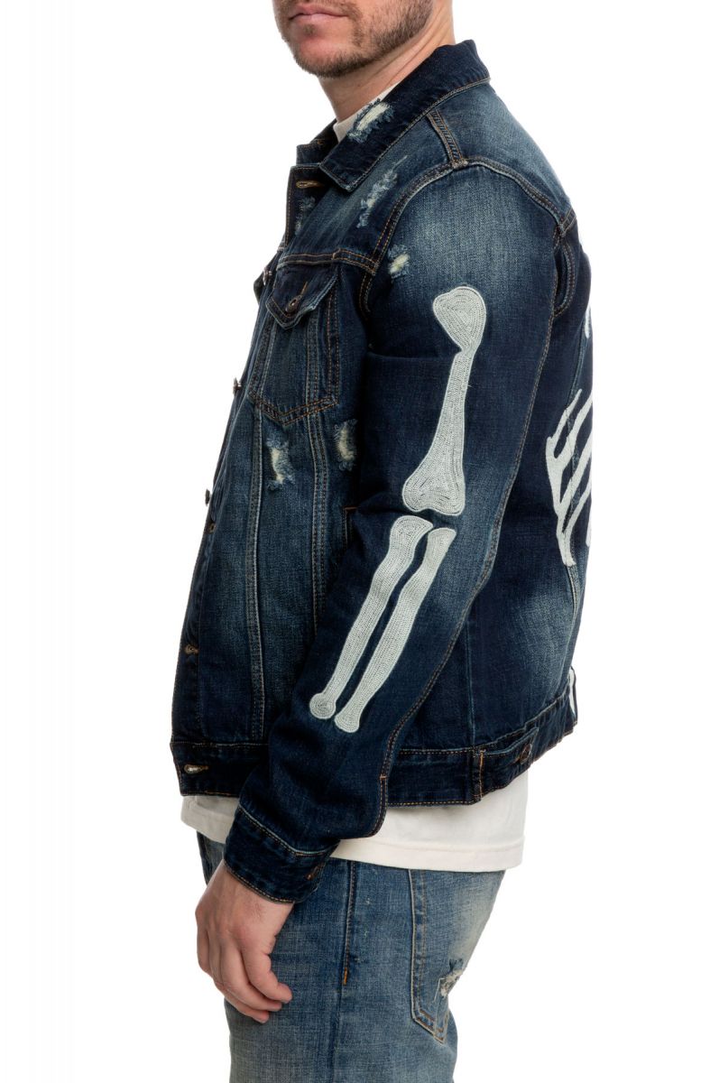 FOREIGN LOCALS Spinal Denim Jacket in Dark Blue FL-190520DKBL - Karmaloop