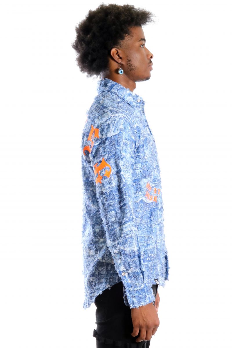 KLEEP Lenox Men's ripped & repaired button down shirt KLP-179F93 ...