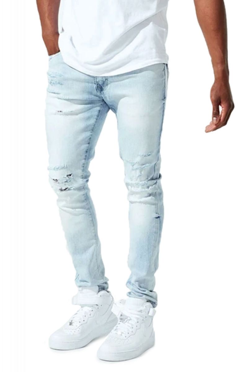 BRIAN BROTHERS INC. Sean Shredded Knee Slash Denim JM3314-ICEBLUE ...