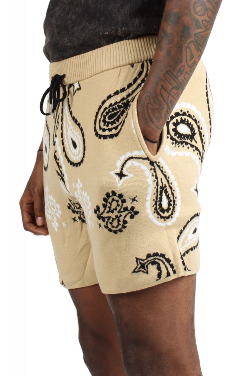REBEL MINDS Paisley Knitted Shorts 131-984-KHK - Karmaloop