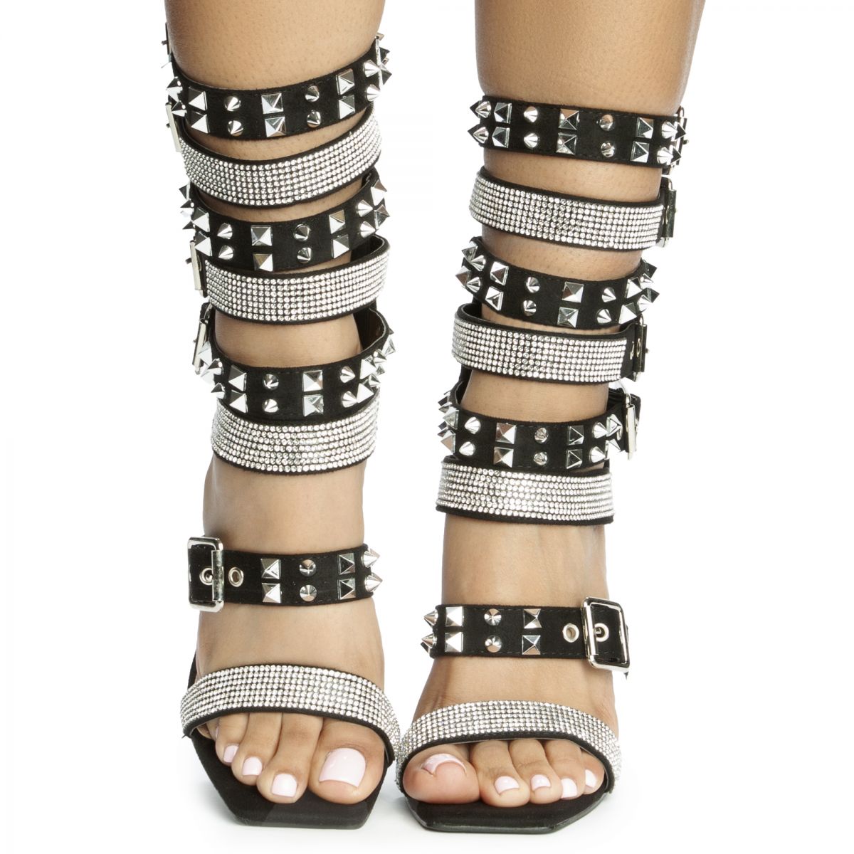 AZALEA WANG Trace Rhinestone Studded Strappy Heel TRACE-BLK - Karmaloop