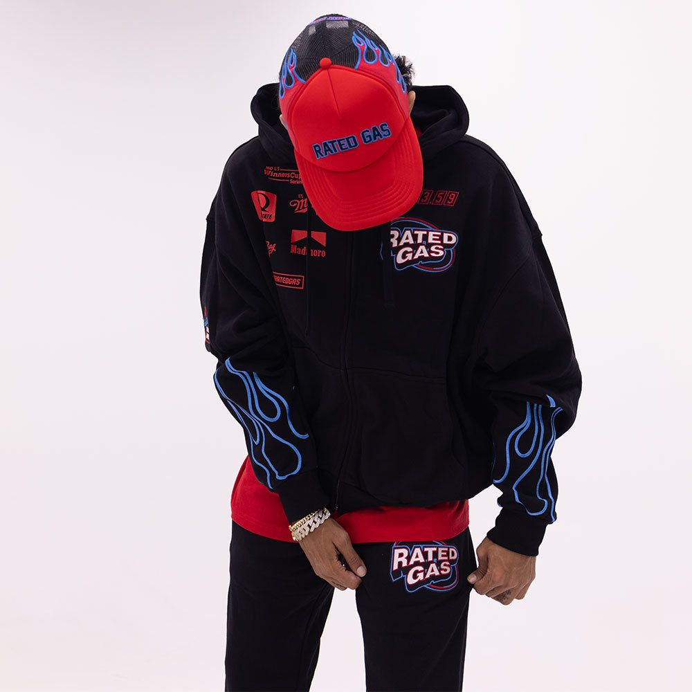 8&9 MFG CO. Rated Gas Zip Up Hoodie Black ZHRGBLK-RED - Karmaloop