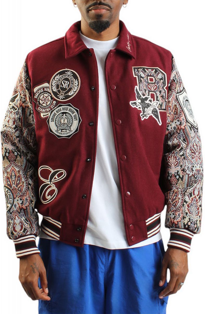 SMOKE RISE Tapestry Sleeve Jacket OH24695SK-WINE - Karmaloop