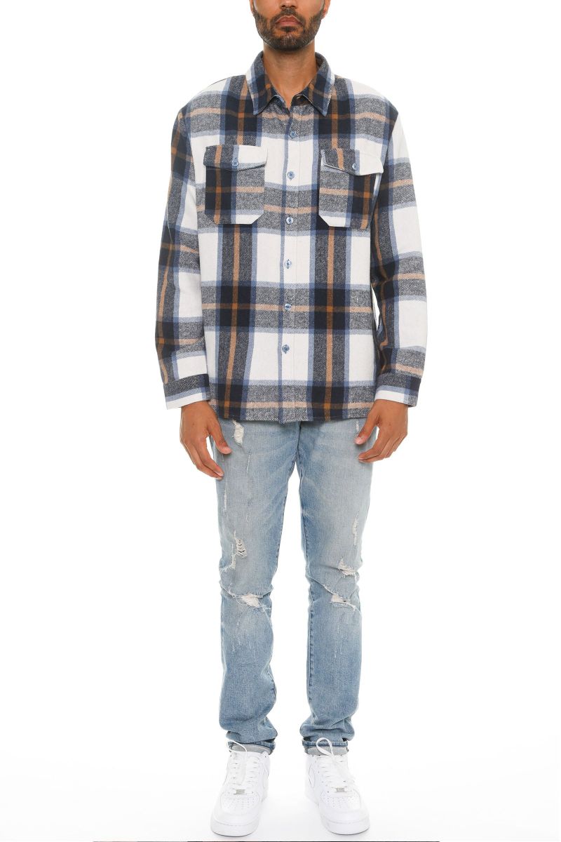 WEIV Rhide Soft Flannel Shacket FL506-BLUEGOLD-X - Karmaloop