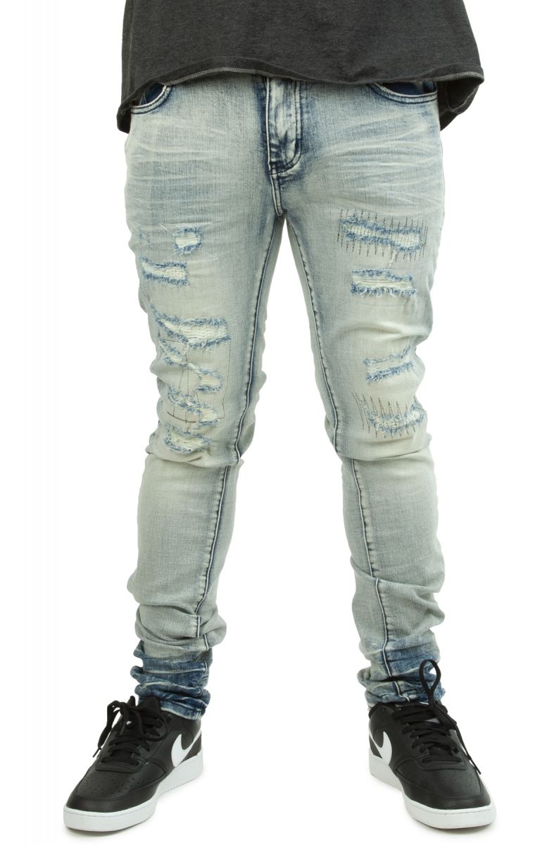 FOREIGN LOCALS Stitched Rips And Repair Jeans FL-22008 - Karmaloop