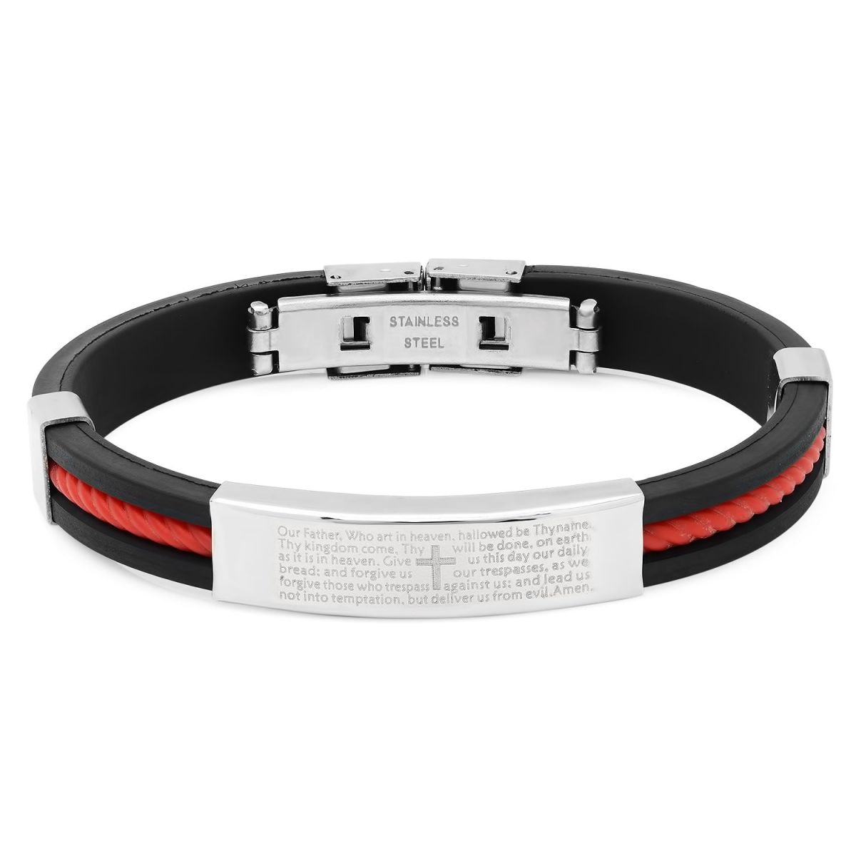 STEELTIME Lord's Prayer Lasso ID Bracelet 711-099-SILVERRED - Karmaloop