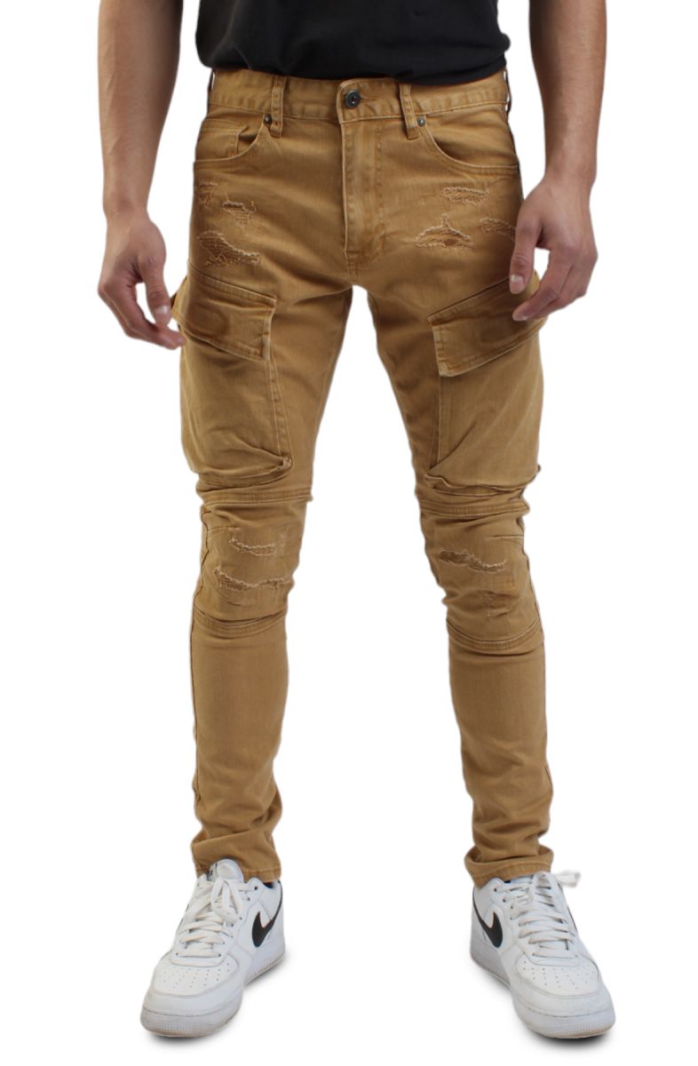 SMOKE RISE Distressed Utility Cargo Jean JP22120E-WHEAT - Karmaloop