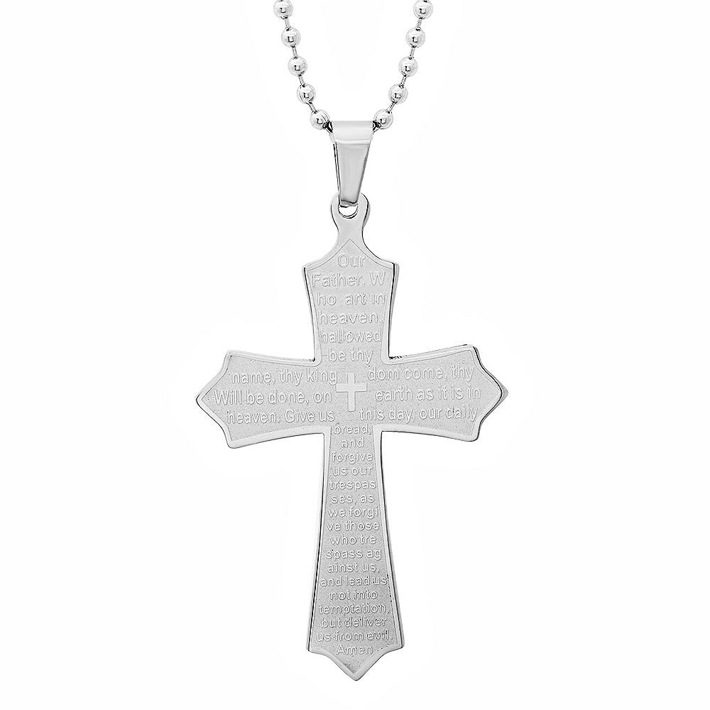 STEELTIME Stainless Steel Our Father Cross Pendant 618-480-SILVER ...