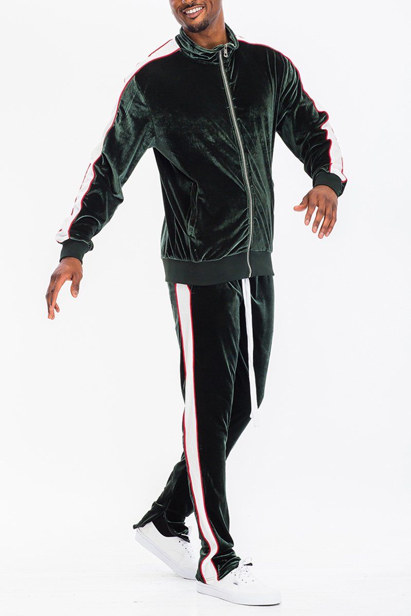 WEIV VELOUR SIDE PIPING TRACK SUIT SET TJ501-TP701-SET-GREEN - Karmaloop