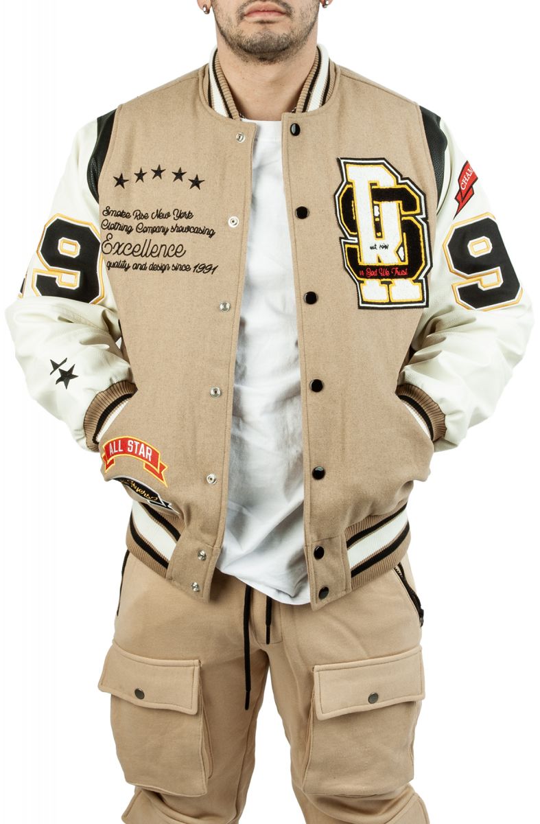 SMOKE RISE Dune Varsity Jacket WW22697-DUNE - Karmaloop