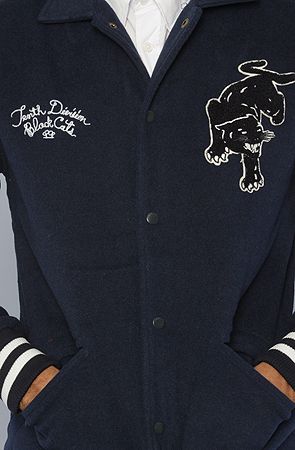 10 DEEP The Black Cat Letterman Jacket in Navy 14TD0402-NVY - PLNDR
