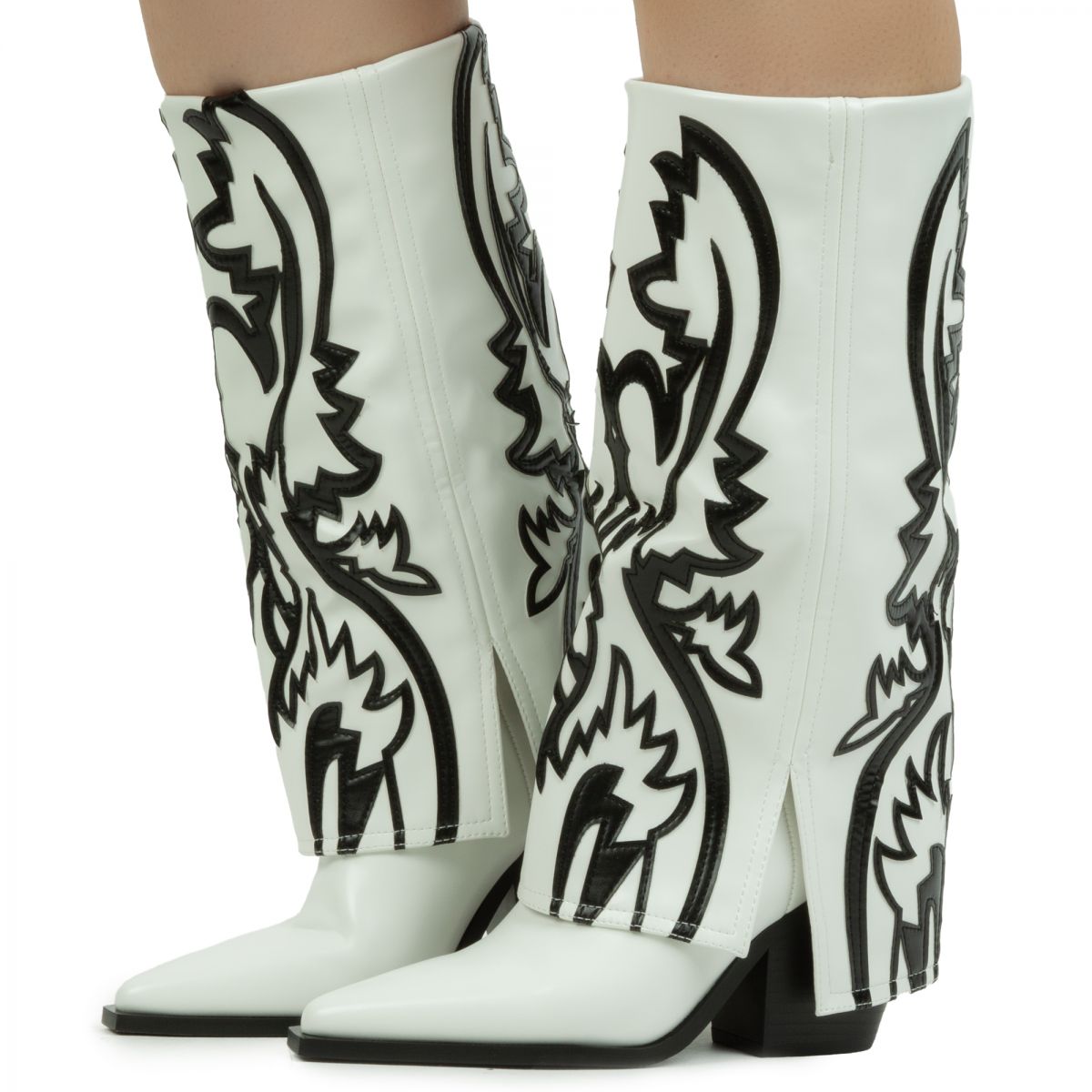 AZALEA WANG Simply Western Drape Boot SIMPLY-WHITEBLACK - Karmaloop