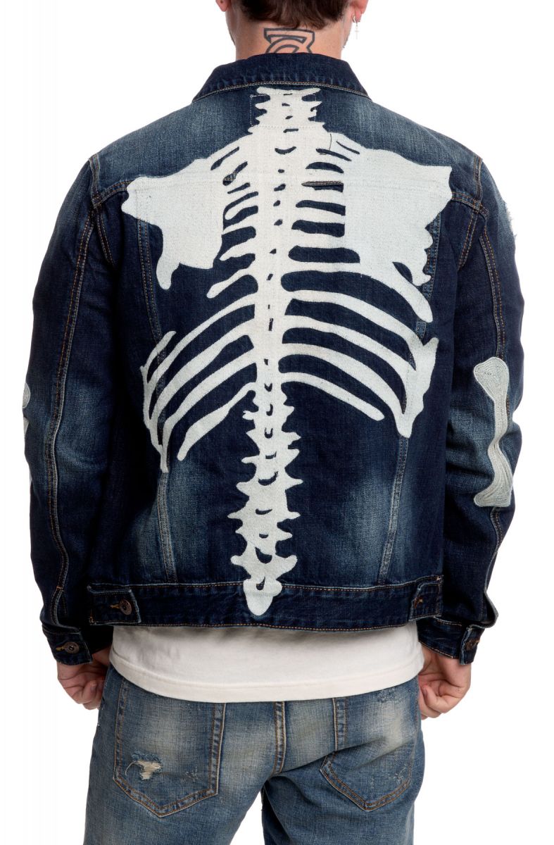 FOREIGN LOCALS Spinal Denim Jacket in Dark Blue FL-190520DKBL - PLNDR