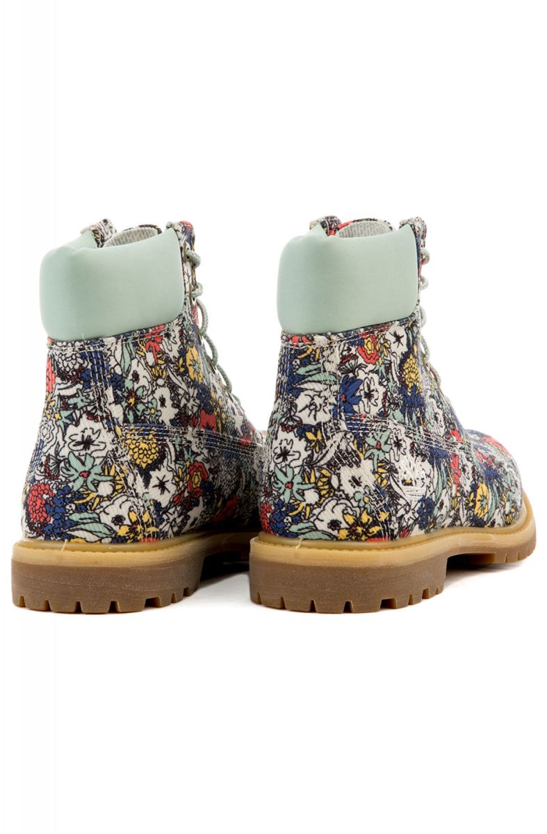 The Women's 6 Fabric Boot in Light Green with Floral Canvas