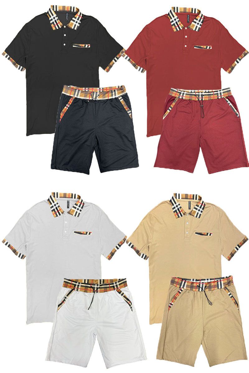 WEIV Checkered Detail Polo Short Set EMS-EMT4102-BUR - Karmaloop