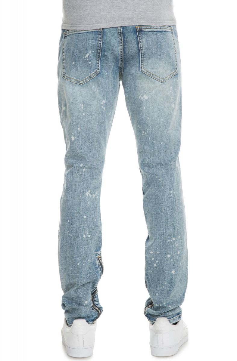 EMBELLISH The Bullet Exposed Ripped Bleach Splatter Denim Jeans in Blue ...