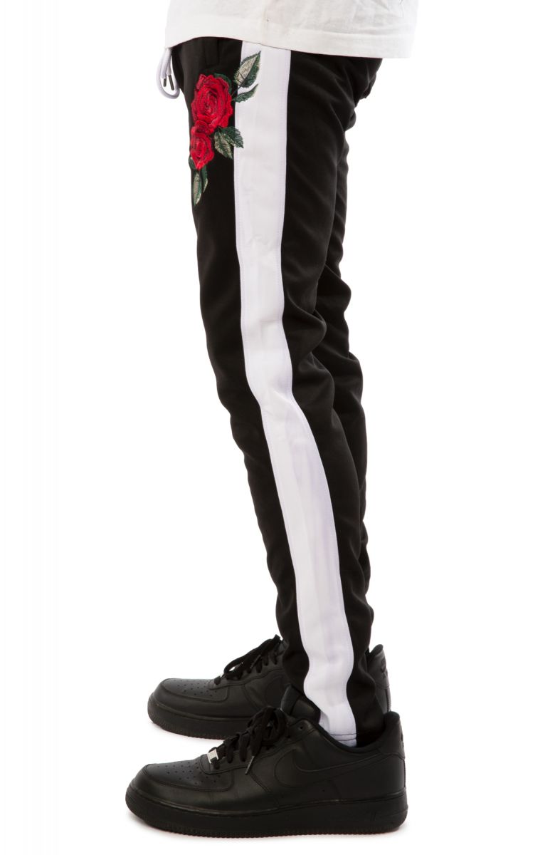 BLEECKER AND MERCER Rose Stripe Floral Track Pants P877-BLK - Karmaloop