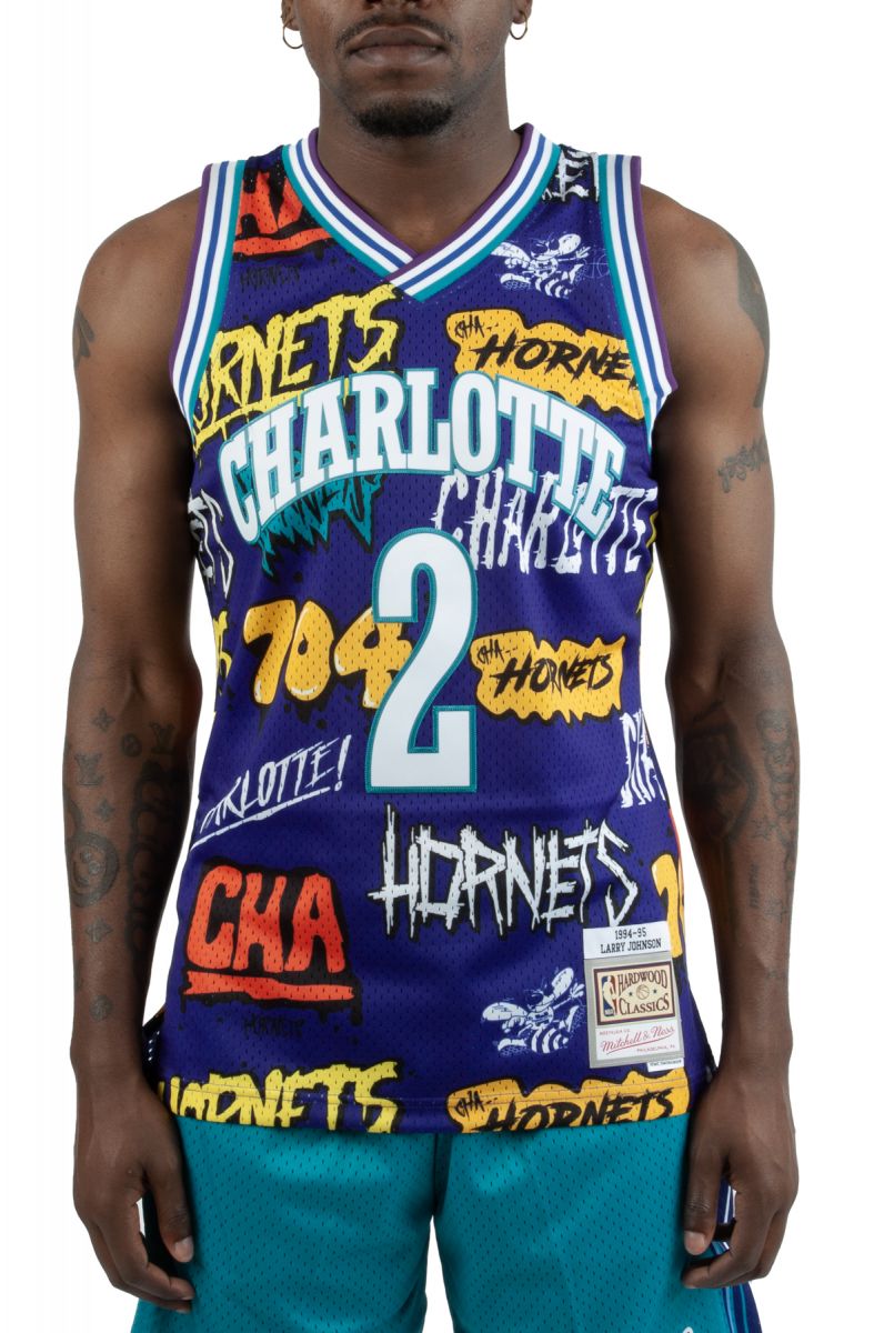 MITCHELL & NESS NBA Slap Sticker Hornets Swingman Jersey TFSM4768 ...