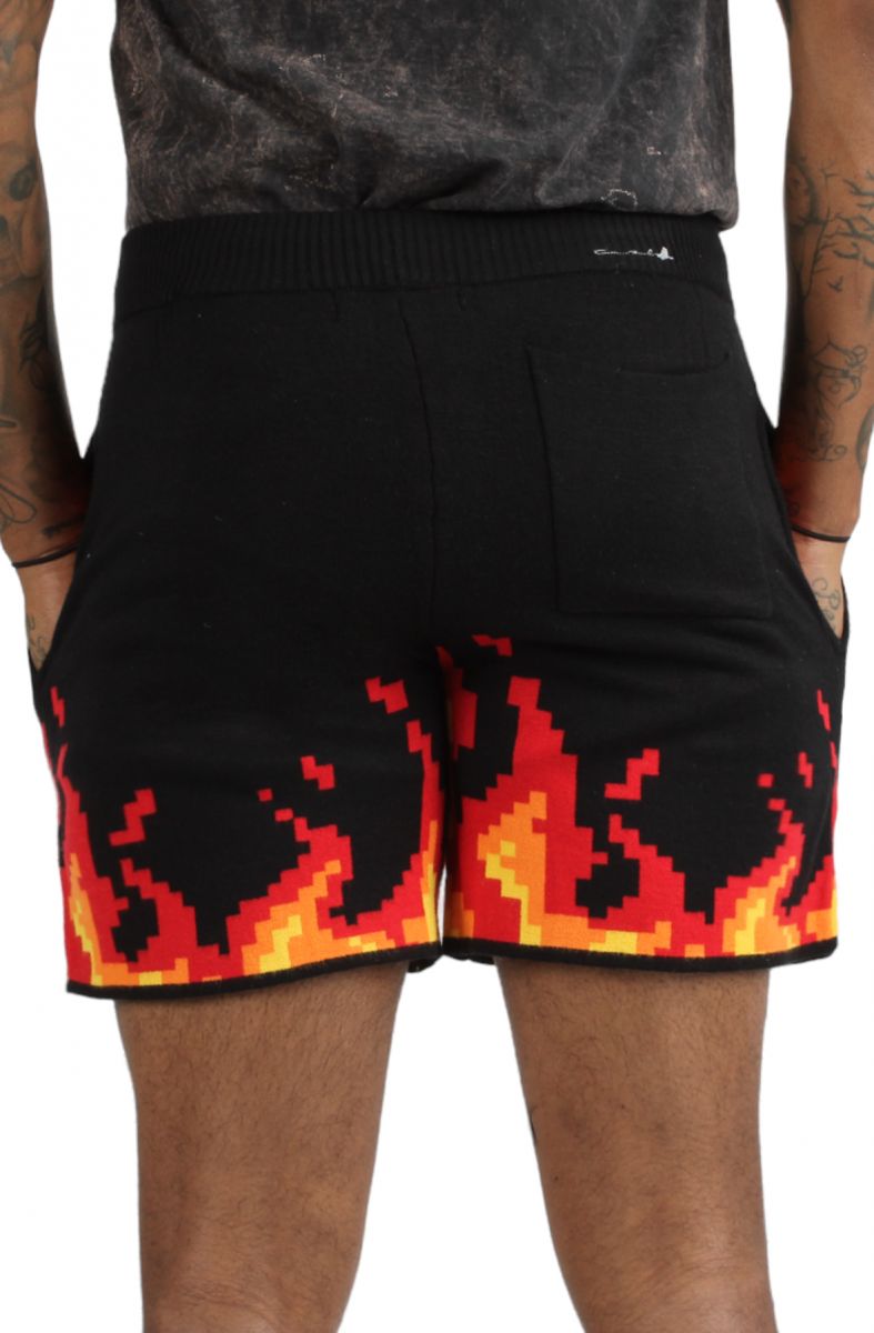 REBEL MINDS Knitted Flame Shorts 131-982-BLK - Karmaloop
