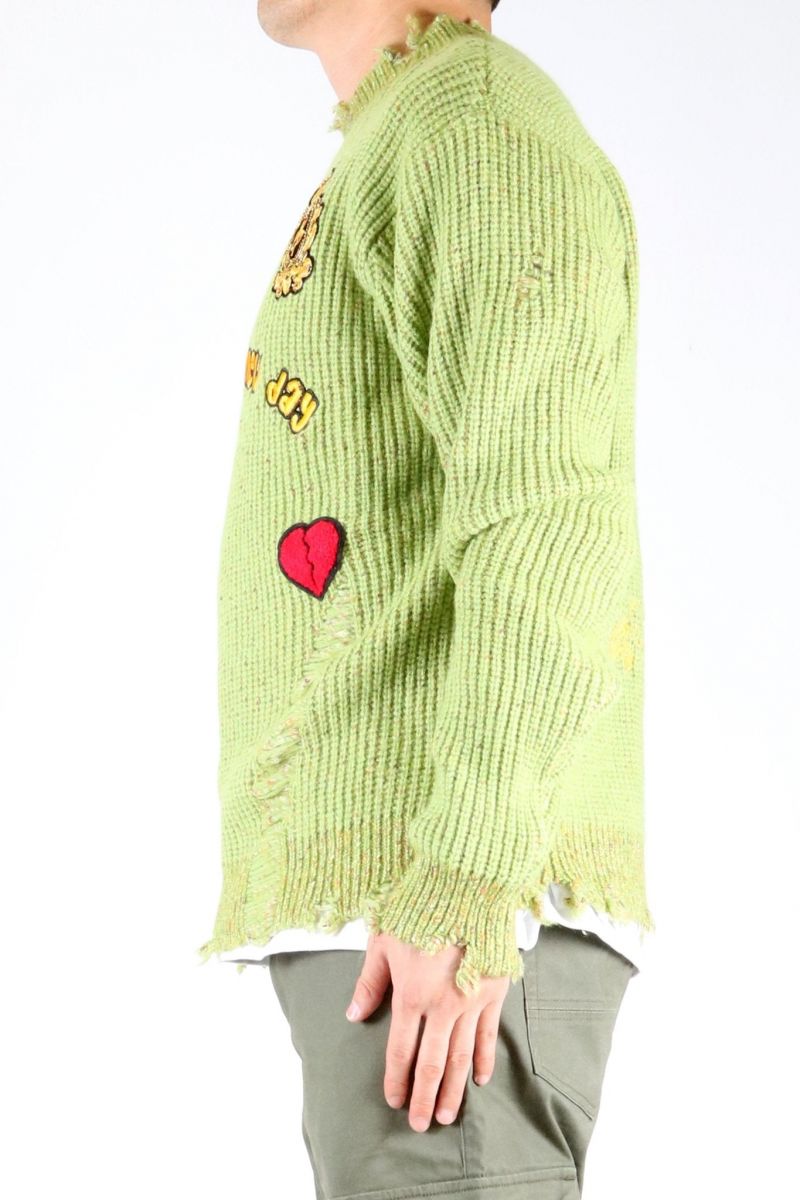 KLEEP ORION Heavy Gauge Ripped Knit Sweater with patches KLP-47495F ...