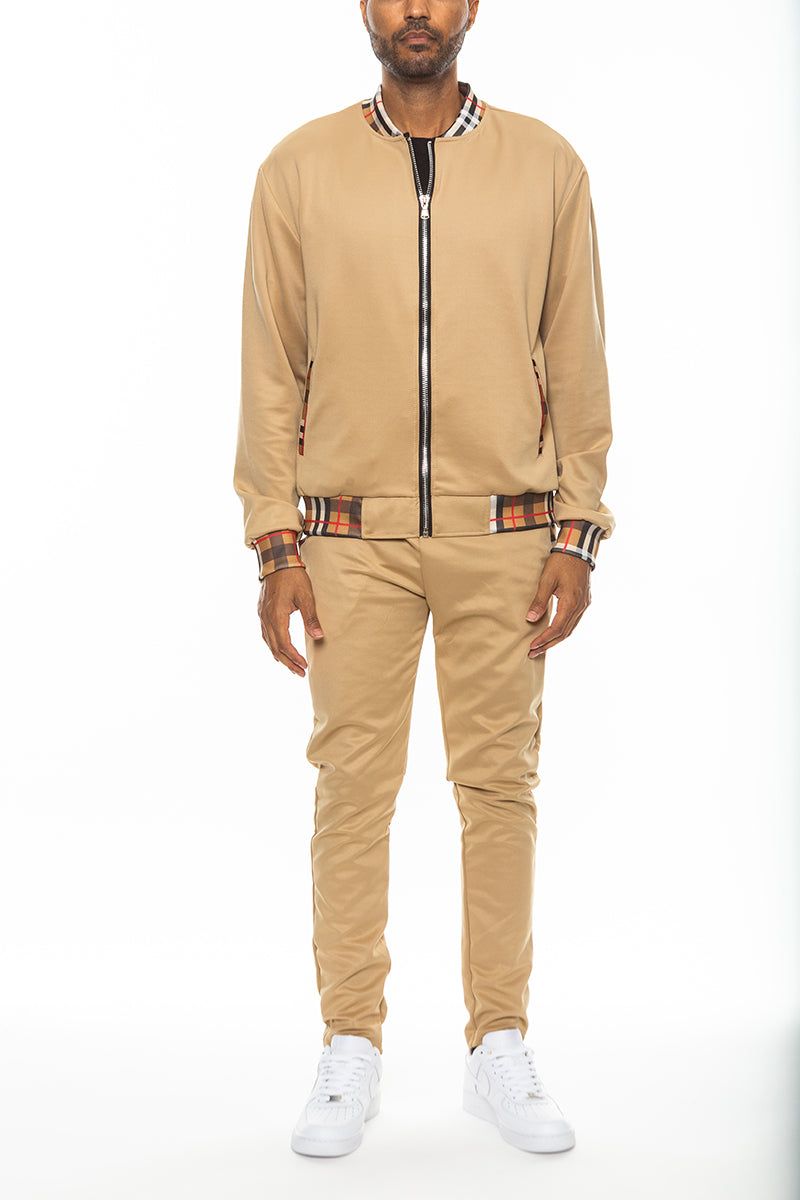 WEIV Checkered Detail Track Jacket Set MEP-EMJ4102-KH - Karmaloop